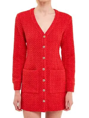 Endless Rose Textured Button Down Dress - Red
