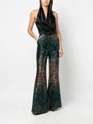 Elie Saab Two-tone Sequin Trousers - Green