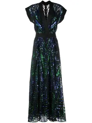 Elie Saab Sequin-embellished V-neck Dress