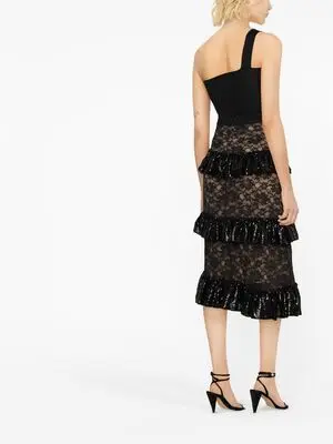 Elie Saab Sequin-embellished Lace Tiered Skirt