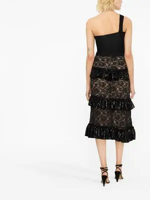 Elie Saab Sequin-embellished Lace Tiered Skirt