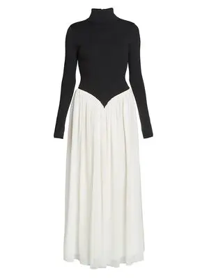 Chloé Women's Turtleneck Basque-Waist Maxi Dress - Black White  - Black White
