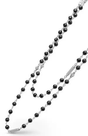 Lagos Caviar Icon Ceramic Layered Necklace - Black/ Silver
