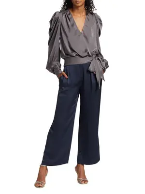 Ramy Brook Joss Cropped Wide-leg Satin Pants