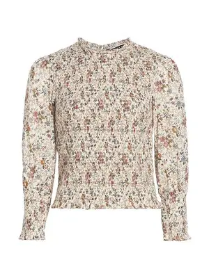 Veronica Beard Women's Kali Floral Smocked Blouse - Ecru Multi  - Ecru Multi