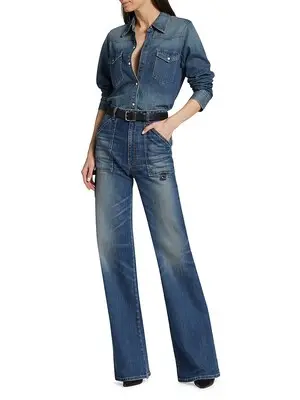 NILI LOTAN Travis Oversized Denim Shirt - Classic Wash