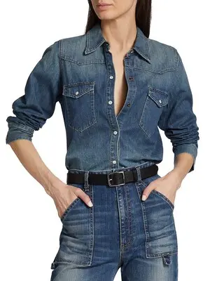 NILI LOTAN Travis Oversized Denim Shirt - Classic Wash