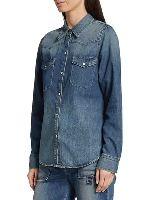 NILI LOTAN Travis Oversized Denim Shirt - Classic Wash