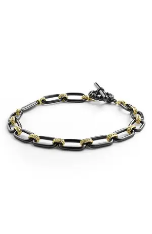 Lagos Signature Caviar Ceramic Link Bracelet - Black/gold