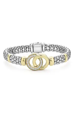 Lagos Signature Caviar Diamond Interlock Bracelet - Silver/gold