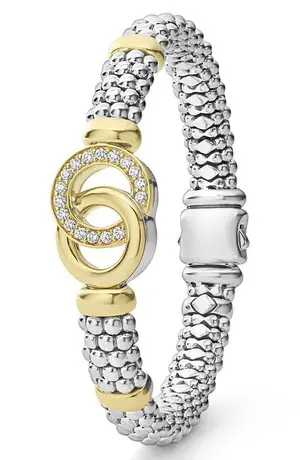 Lagos Signature Caviar Diamond Interlock Bracelet - Silver/gold