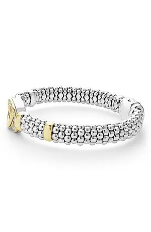 Lagos Signature Caviar Diamond Interlock Bracelet - Silver/gold