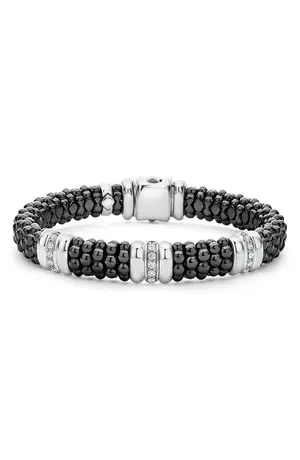 Lagos Black Caviar Ceramic Diamond Station Bracelet - Silver