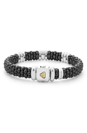 Lagos Black Caviar Ceramic Diamond Station Bracelet - Silver