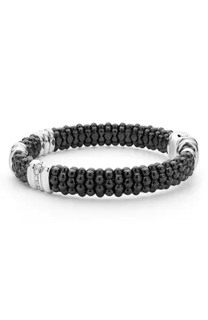 Lagos Black Caviar Ceramic Diamond Station Bracelet - Silver