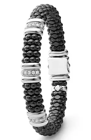 Lagos Black Caviar Ceramic Diamond Station Bracelet - Silver