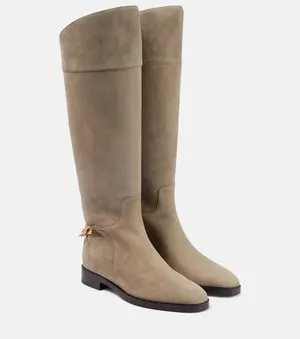 Knee High Grey Suede Boots For Women