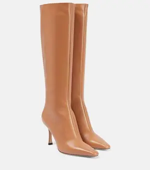 JIMMY CHOO Agathe 85 Leather Knee-high Boots - Beige