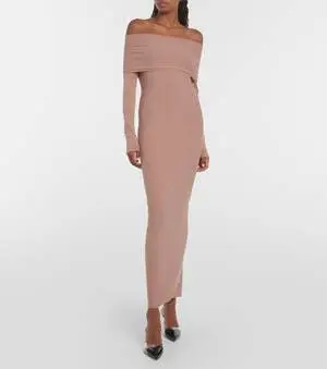 Alaïa Off-shoulder Jersey Midi Dress - Beige