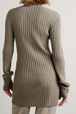 THE ROW Deidree Ribbed Silk Sweater - Taupe