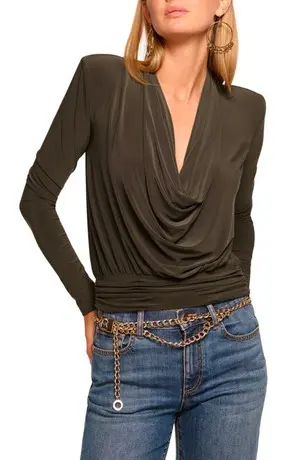 Ramy Brook Eden Cowl Neck Top Deep Olive