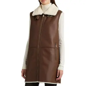 Ralph Lauren Faux Shearling Vest - Dark Cuoio