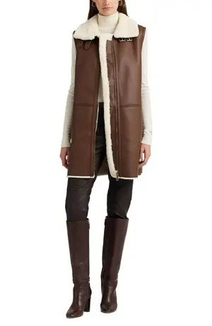 Ralph Lauren Faux Shearling Vest - Dark Cuoio
