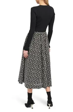 EN SAISON Brynn Mixed Media Midi Dress