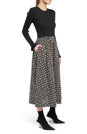 EN SAISON Brynn Mixed Media Midi Dress