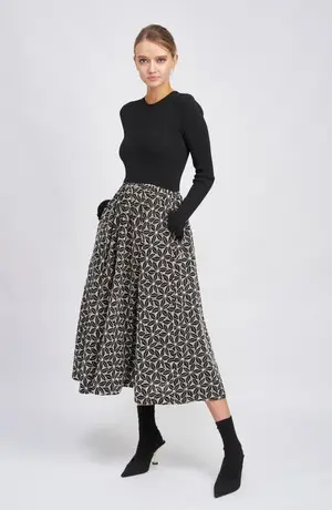 EN SAISON Brynn Mixed Media Midi Dress