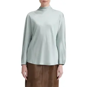 Vince Draped Funnel Neck Silk Top - Sea Mist