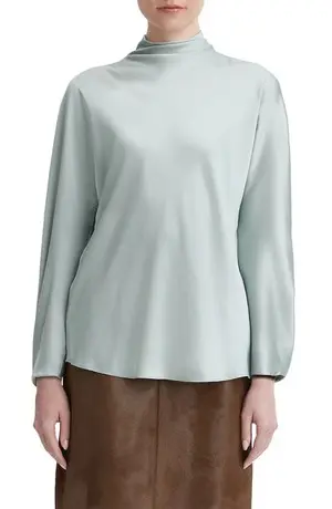 Vince Draped Funnel Neck Silk Top - Sea Mist