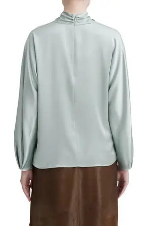Vince Draped Funnel Neck Silk Top - Sea Mist