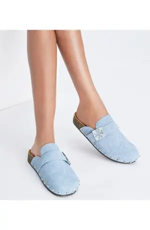 Tory Burch Mellow Studded Mule - Blue Cloud / Silver