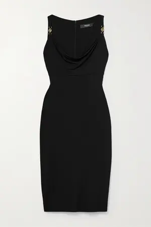 Versace Icons Embellished Draped Jersey Dress - Black