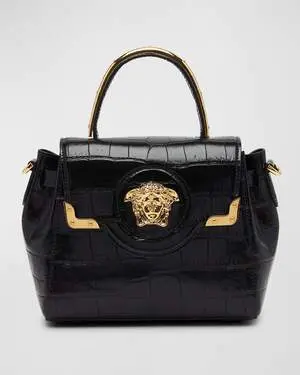 Versace Versace La Medusa Croc-Embossed Top-Handle Bag - Black Versace Gold