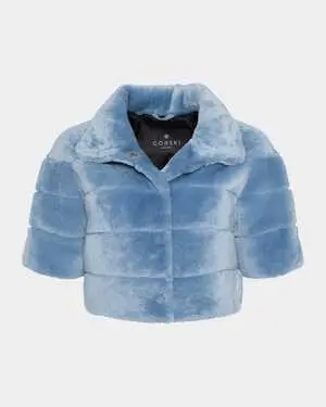 Gorski Gorski Horizontal Lamb Shearling Bolero Jacket - Blue