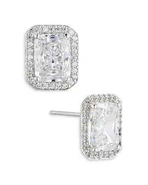 Nadri Nadri Emerald Cut Halo Stud Earrings Clear/silver