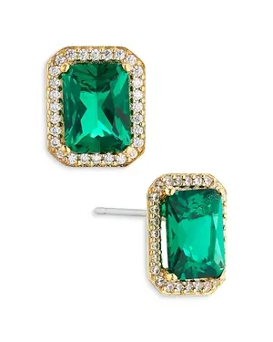 Nadri Nadri Emerald Cut Halo Stud Earrings Green/gold