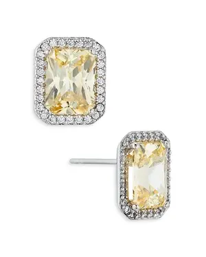 Nadri Emerald Cut Halo Stud Earrings - Yellow/silver