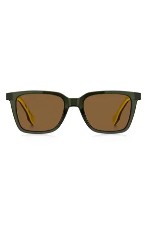 BOSS 53mm Square Full Rim Sunglasses Green Yellow/ Brown