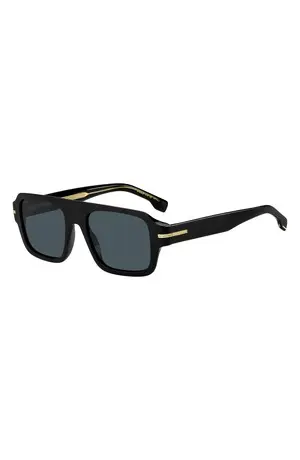 BOSS 53mm Flat Top Sunglasses - Black/ Blue Antireflex