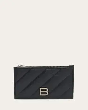 Balenciaga Crush Quilted Leather Card Holder - Black