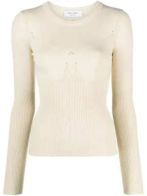 MARINE SERRE Rib-knit Long-sleeve Top - Neutrals