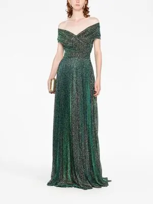 Talbot Runhof Beaded Off-shoulder Gown