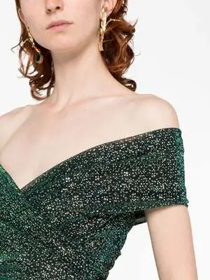 Talbot Runhof Beaded Off-shoulder Gown