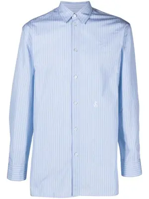 JIL SANDER Logo-embroidered Stripe-print Cotton Shirt - Blue