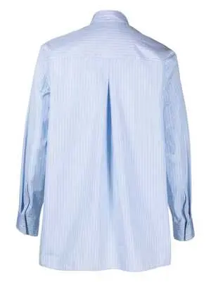 JIL SANDER Logo-embroidered Stripe-print Cotton Shirt - Blue
