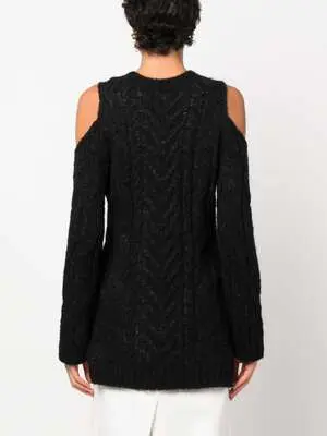 P.a.r.o.s.h Cable-knit Off-shoulder Sweatshirt
