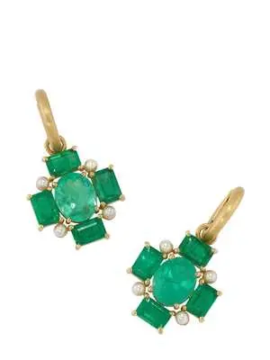 IRENE NEUWIRTH Irene Neuwirth 18kt Yellow Gold Emerald And Akoya Pearl Huggie Earrings
